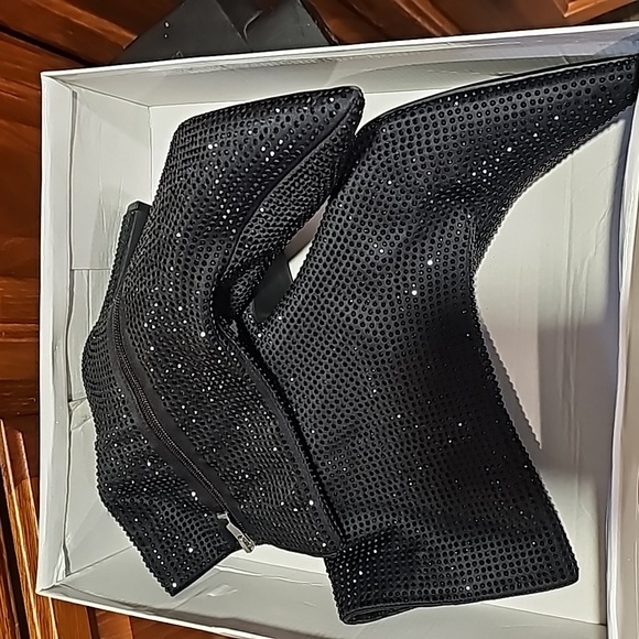 Shoes | Bling Boots Black 95 Shiny Rhinestone Shimmer Metallic ...